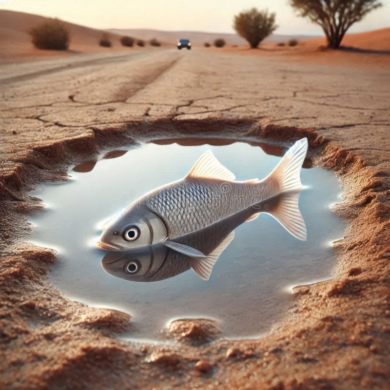 Fish in a Puddle in the Middle of the Desert. Stock Image - Image of ...