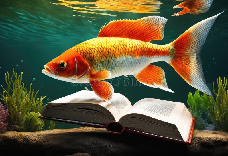 A Fish that is Reading a Book Stock Illustration - Illustration of fish ...