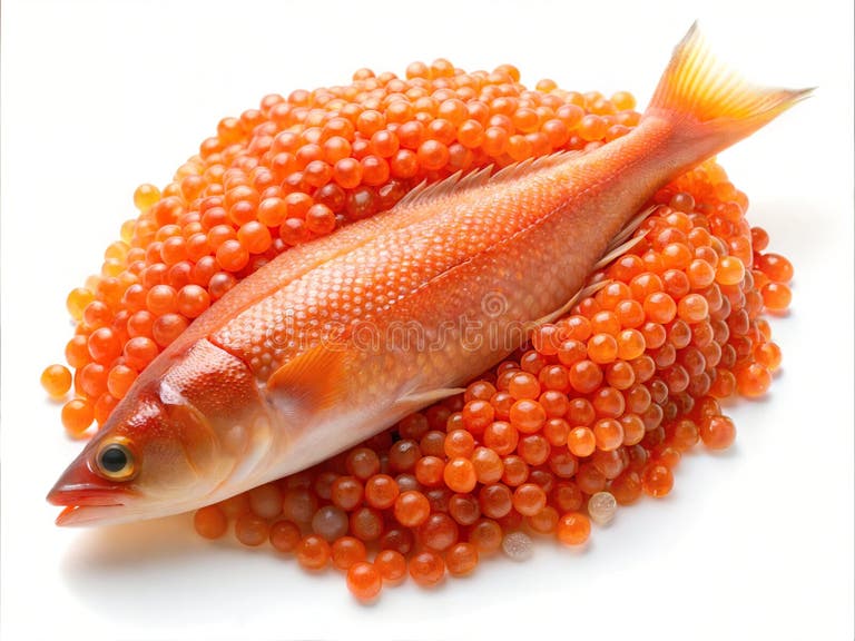 A fish with red caviar stock illustration. Illustration of meat - 344799994