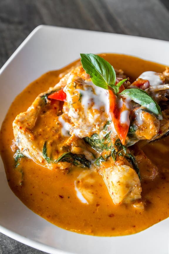 Fish with Red Curry Paste stock photo. Image of herbs - 126958572