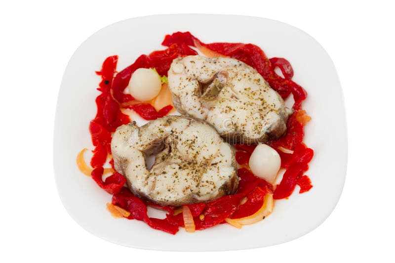 Fish with Red Pepper on Plate Stock Image - Image of pepper, fish: 31389487