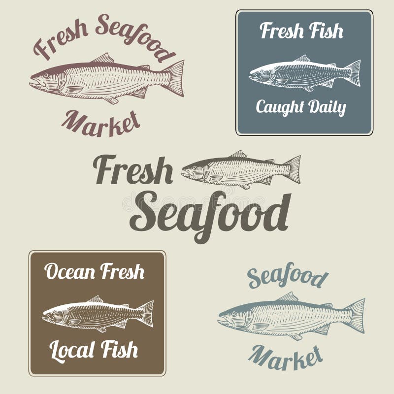 Fish Related Signs and Labels Stock Illustration - Illustration of fish ...