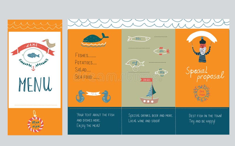 Fish Restaurant Menu Design - Hand Drawn Illustration Stock Vector ...