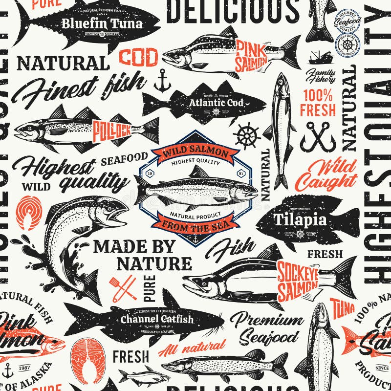Fish Retro Seamless Pattern Stock Illustration - Illustration of color ...