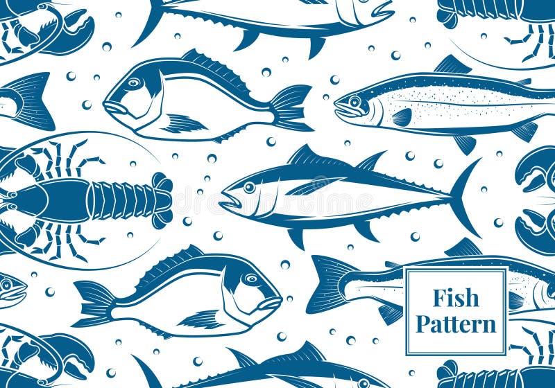 Fish Retro Styled Seamless Pattern. Vector Illustration. Fish ...