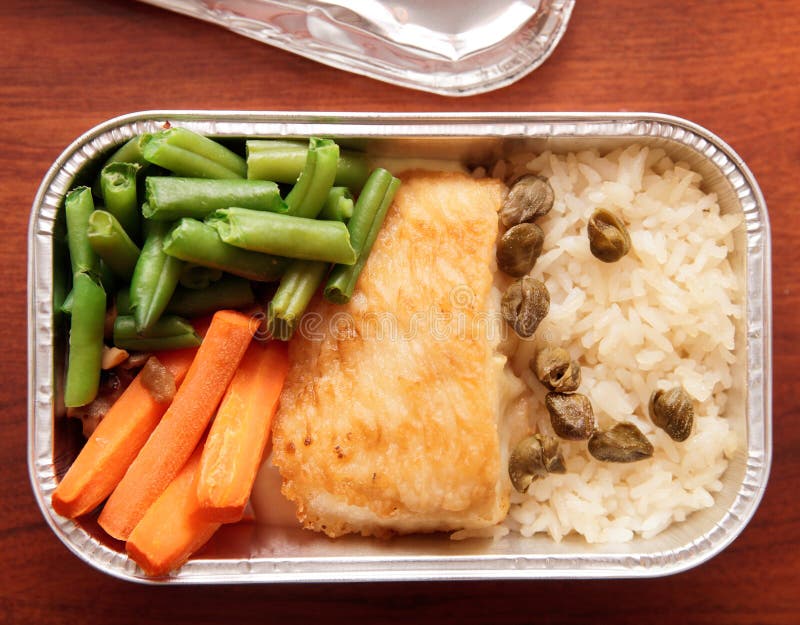 Fish and Rice - Airline Meal Stock Photo - Image of inflight, table ...