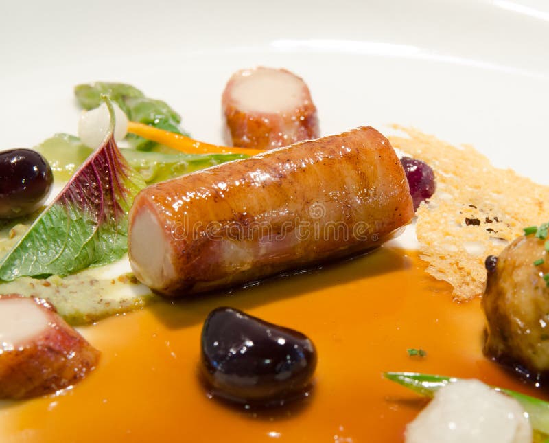 Fish Roll with Chinese Oyster Sauce Stock Photo - Image of sauce ...