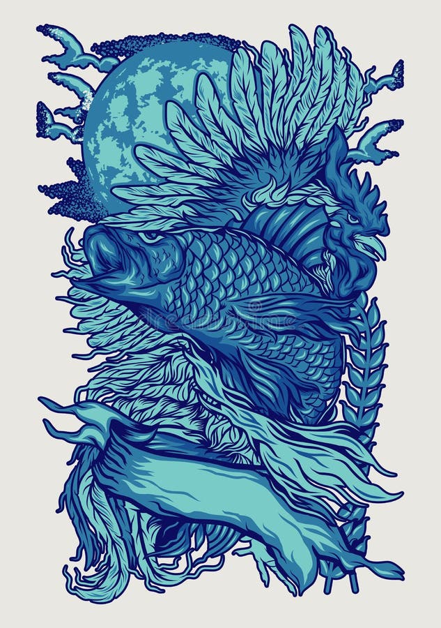 Fish and Rooster Abstract Artwork Illustration Stock Image - Image of ...