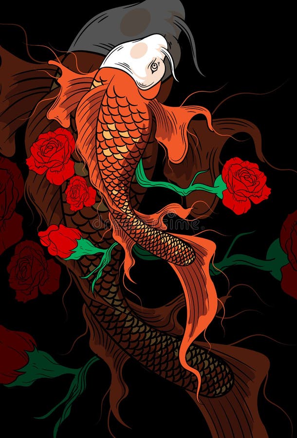 Fish with Rose Flower Vector Illustration Stock Vector - Illustration ...