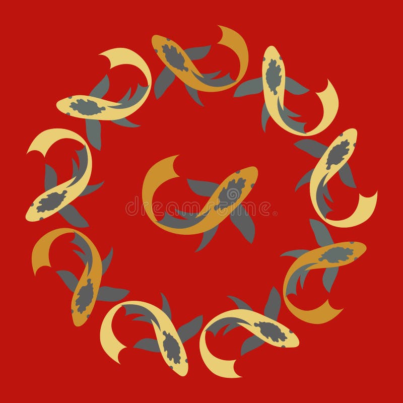 Fish Round Pattern. Vector Border with Koi Carp Stock Vector ...