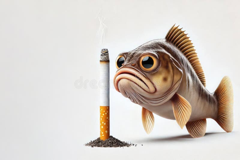 Fish with a Sad Look Next To a Cigarette. Space for Text. Stock Photo ...