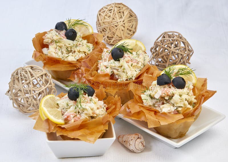 Fish Salad with a Crispy Side Pasta Sheets Stock Photo - Image of pasta ...