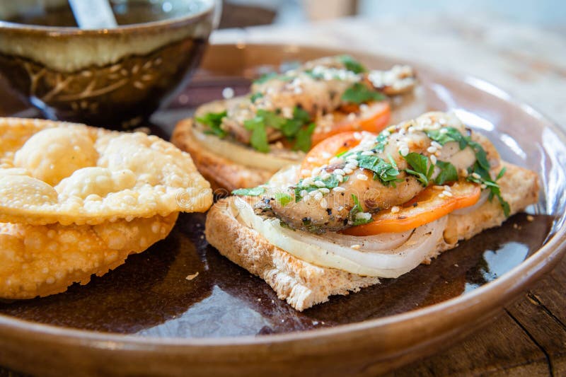 Fish Salad with Whole Wheat Slice Bread and Clean Vegetable Stock Photo ...