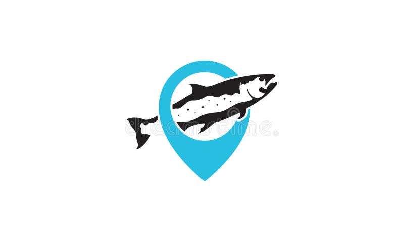 Fish Salmon with Map Pin Location Logo Design Vector Icon Symbol ...