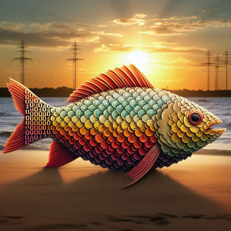 Fish Scales in Binary Code Matrix Code Stock Illustration ...