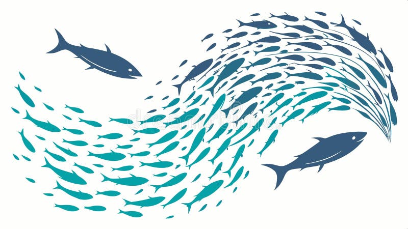 Fish School Illustration, Marine Life, Ocean Ecosystem Design Vector ...