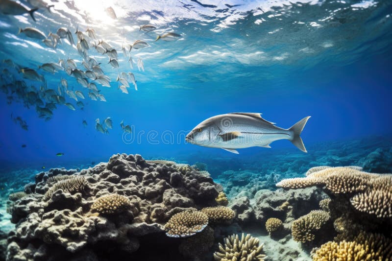 Fish Schooling Around a Coral Reef Versus a Single Fish in Open Water ...