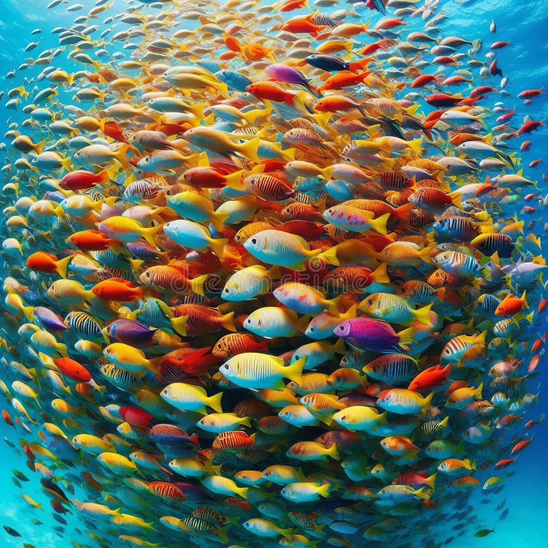 Fish Schooling Together in the Sea Stock Illustration - Illustration of ...