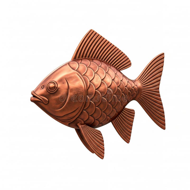 Fish Sculpture Made of Copper with Texture on a White Background Stock ...