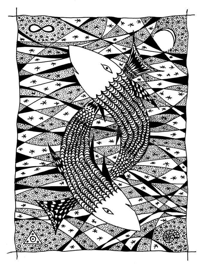 Fish in the Sea. Graphic Drawing Stock Illustration - Illustration of ...