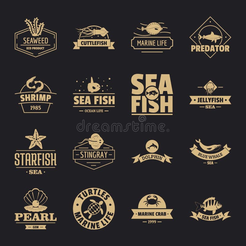 Fish Sea Logo Icons Set, Simple Style Stock Vector - Illustration of ...