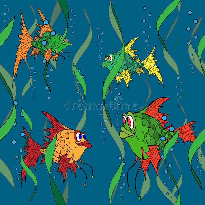 Fish in the Sea. Seamless Texture. Stock Vector - Illustration of drop ...
