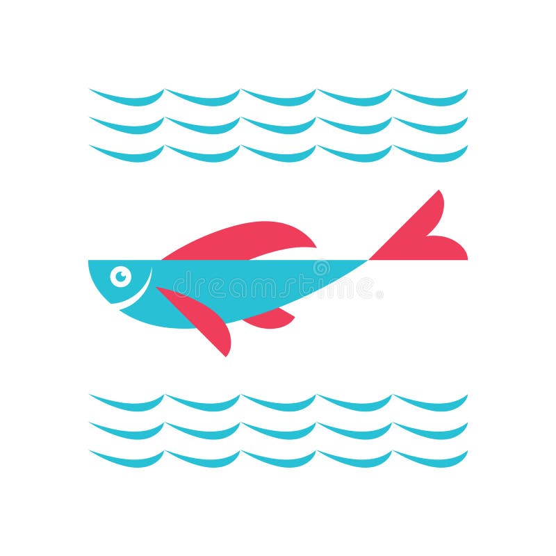 Fish and Sea Water Waves - Concept Icon Sign Vector Illustration Stock ...