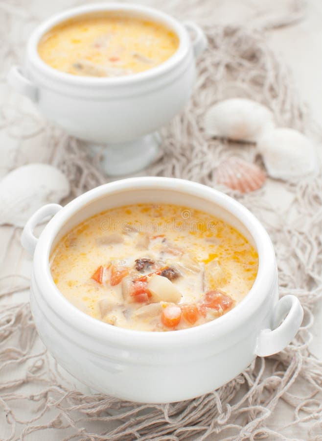 Fish and Seafood Chowder Soup Stock Image - Image of health, domestic ...