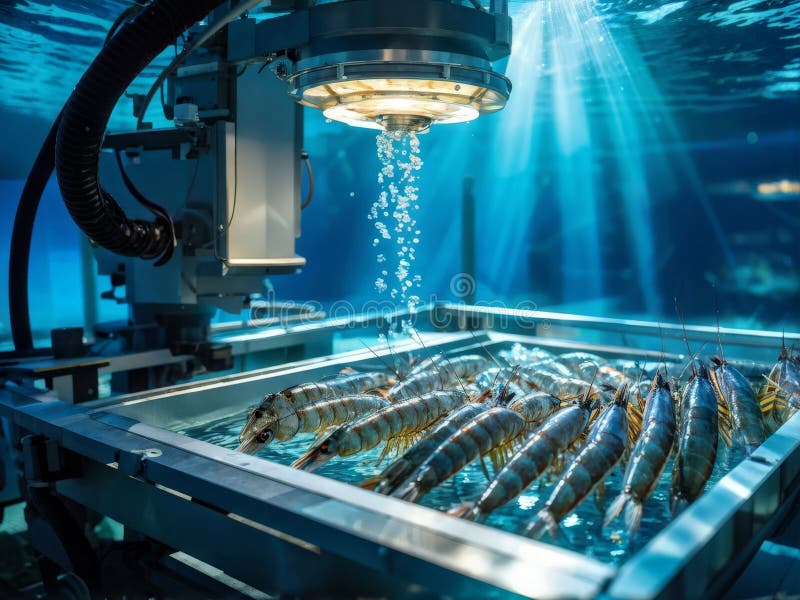 Fish and Seafood in a Modern Factory Stock Illustration - Illustration ...