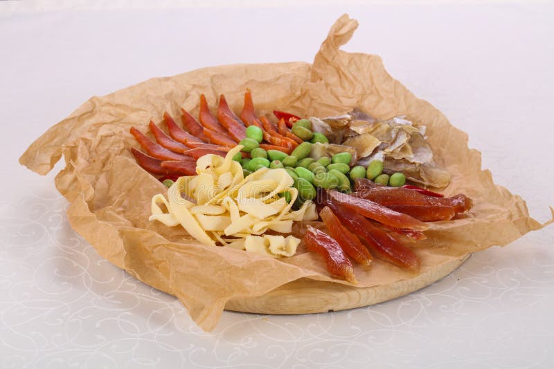 Fish and Seafood Snack Board Plate Stock Photo - Image of diet, white ...