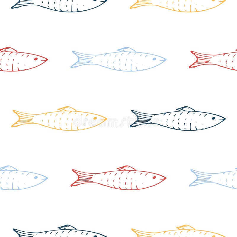 Fish Seamless Pattern. Fish Cartoon Doodle, Vector Illustration Stock ...