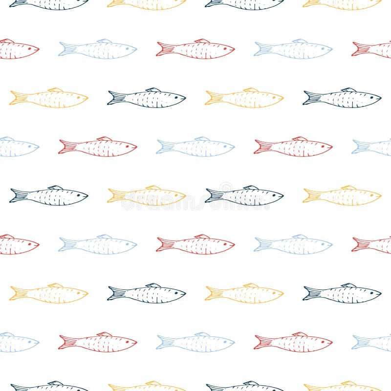 Fish Seamless Pattern. Fish Cartoon Doodle, Vector Illustration Stock ...