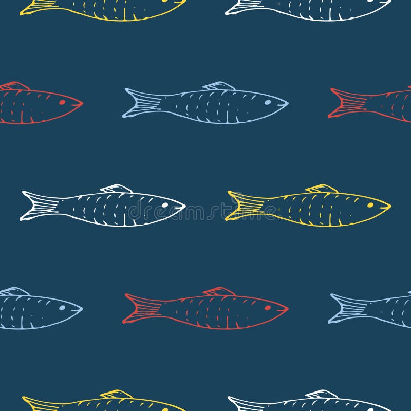 Fish Seamless Pattern. Fish Cartoon Doodle, Vector Illustration Stock ...