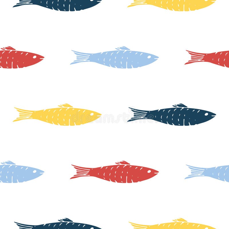 Fish Seamless Pattern. Fish Cartoon Doodle, Vector Illustration Stock ...
