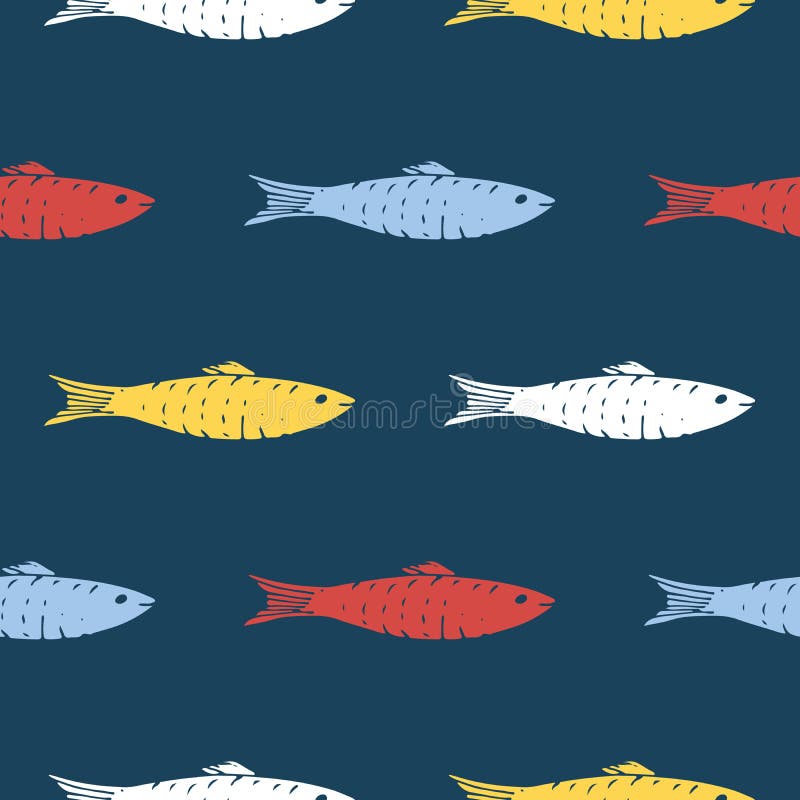 Fish Seamless Pattern. Fish Cartoon Doodle, Vector Illustration Stock ...