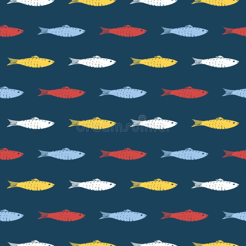 Fish Seamless Pattern. Fish Cartoon Doodle, Vector Illustration Stock ...