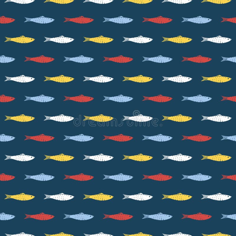 Fish Seamless Pattern. Fish Cartoon Doodle, Vector Illustration Stock ...