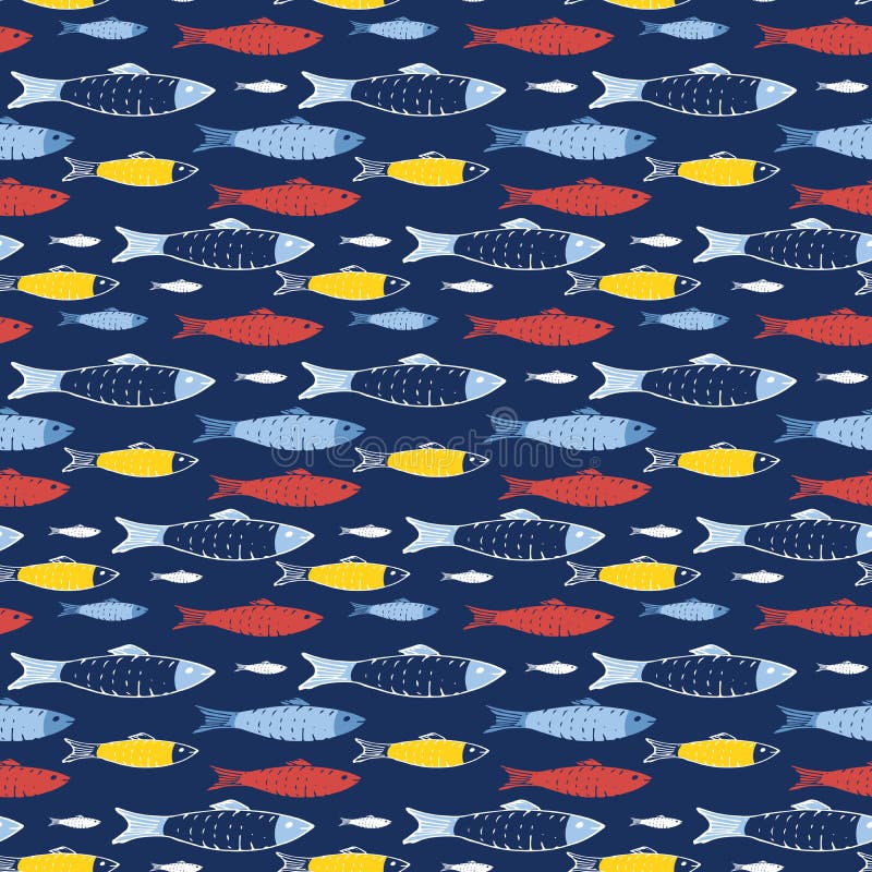 Fish Seamless Pattern. Fish Cartoon Doodle, Vector Illustration Stock ...