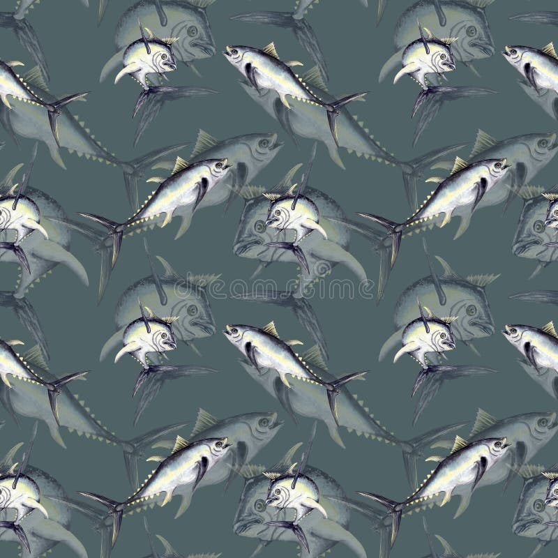 Fish Seamless Pattern Greyblue Stock Illustration - Illustration of ...