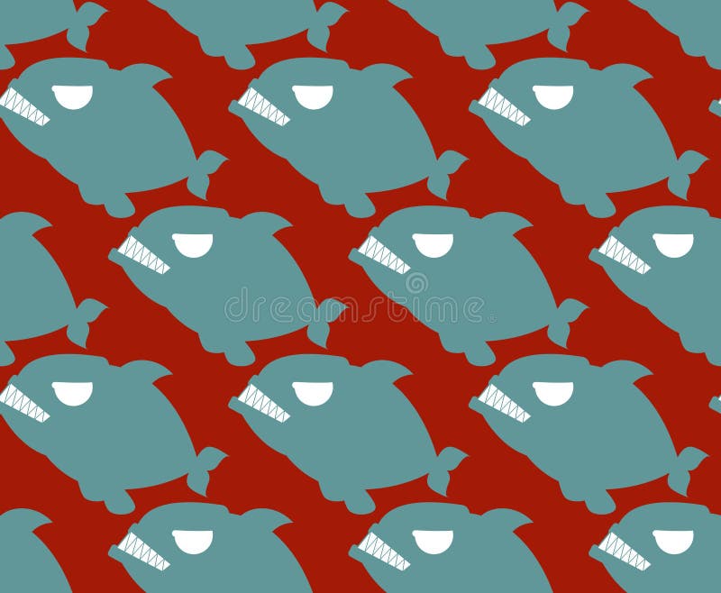 Fish Seamless Pattern. Naval Piranha Predatory Fish Backg Stock Vector ...