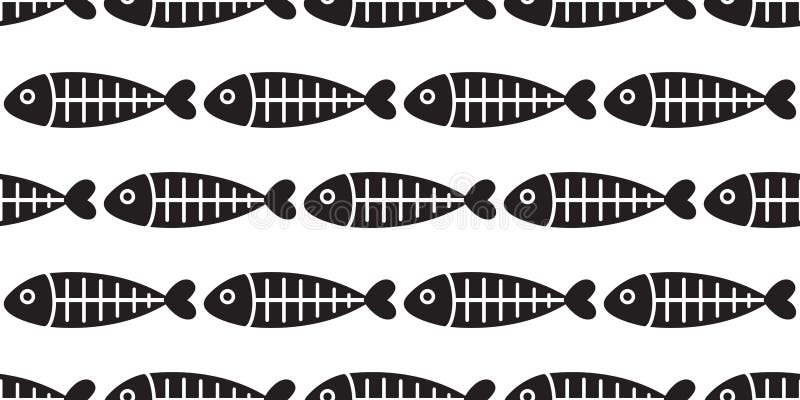 Fish Seamless Pattern Vector Fish Bone Shark Fin Salmon Isolated Repeat Background Wallpaper ...