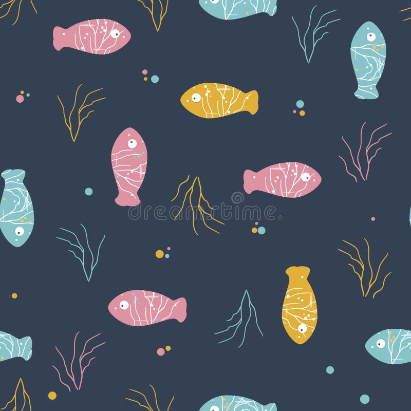 Fish Seamless Vector Pattern. Colorful Cartoon Fishes Pattern Stock ...