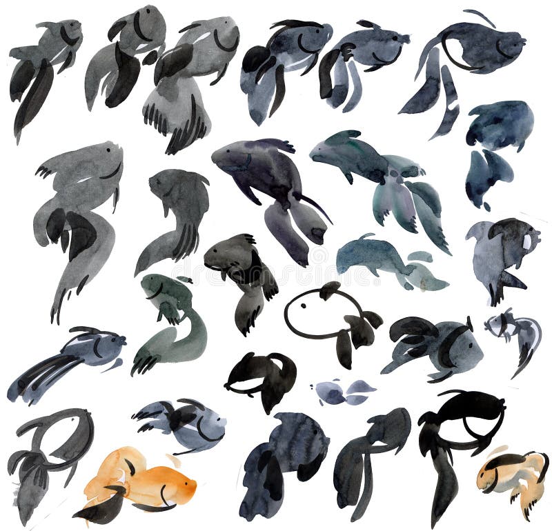 Fish set stock illustration. Illustration of gold, expressionism - 10723643