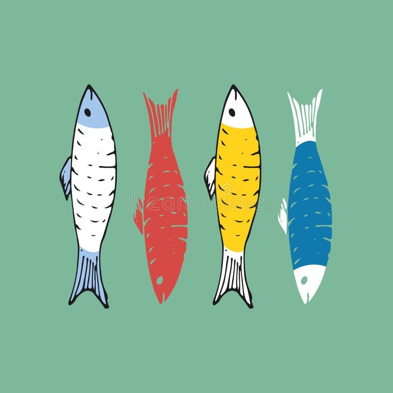 Fish Set, Cartoon Fish Sketch Doodle, Vector Illustration Stock Vector ...