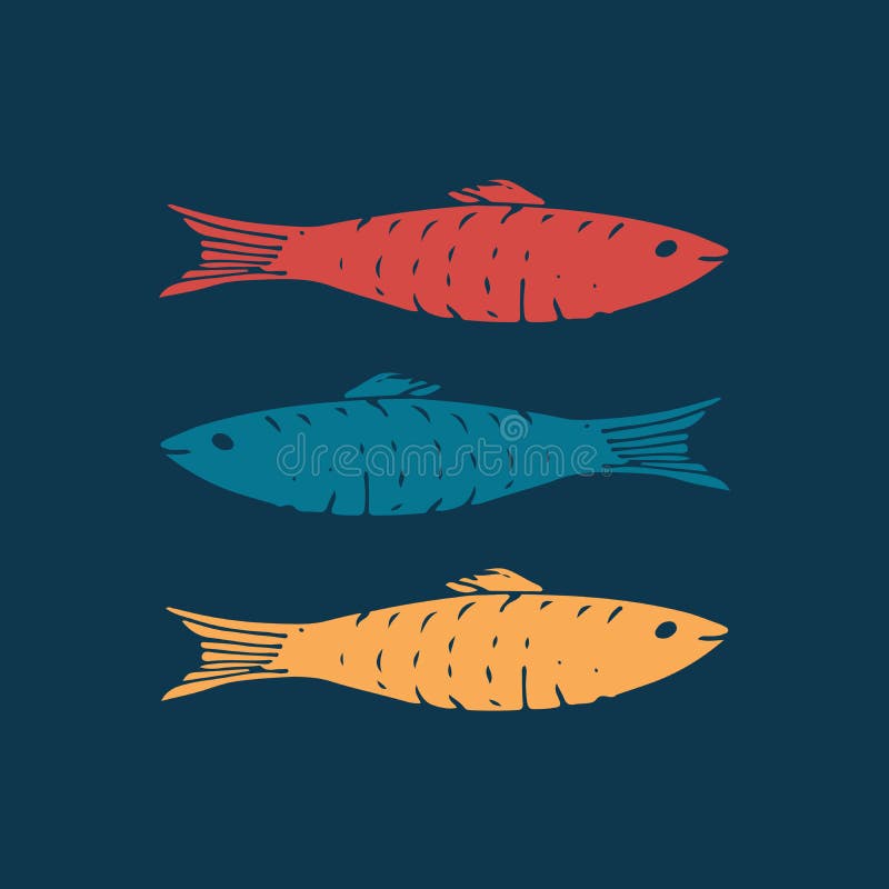 Fish Set, Cartoon Fish Sketch Doodle, Vector Illustration Stock Vector ...