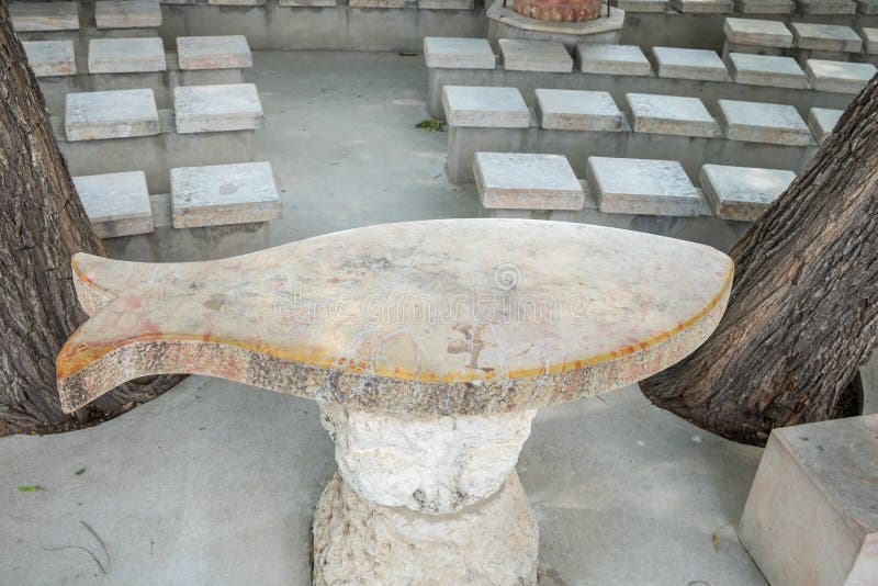 The Fish Shape Table at Monastery Stock Photo - Image of marble, saint ...