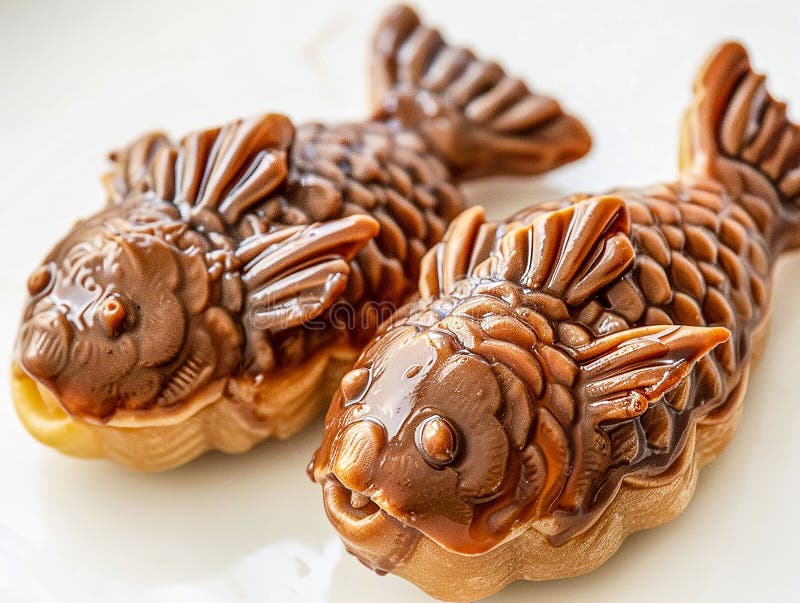 Fish-shaped Cake with Walnut Cream and Chocolate. Taiyaki with Walnut ...