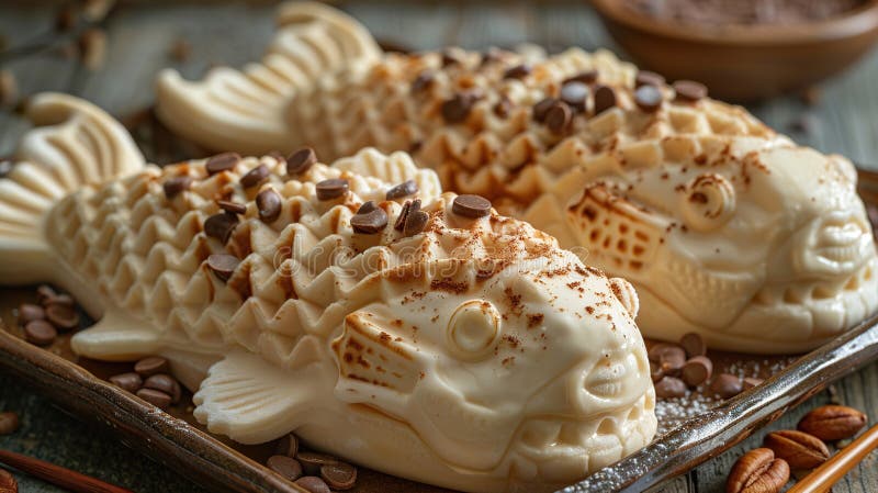 Fish-shaped Dessert Decorated with Chocolate Chips Stock Illustration ...