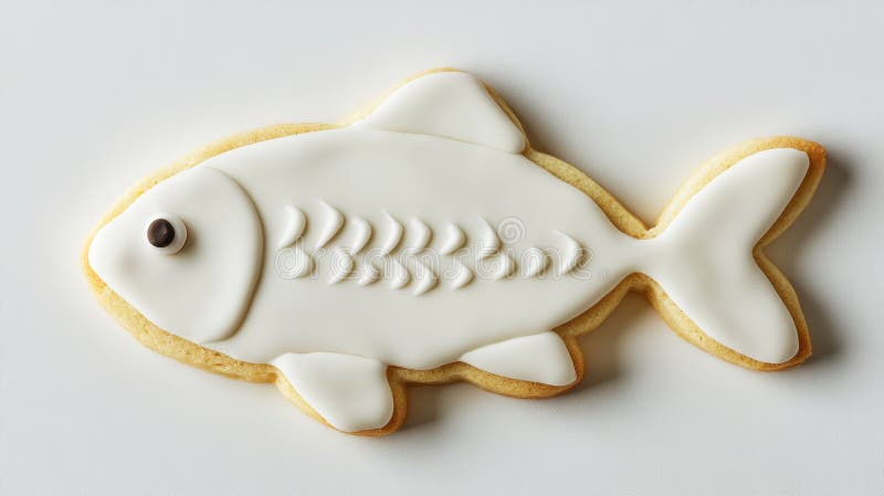 Fish-shaped Sugar Cookie Decorated with Smooth White Icing on White ...