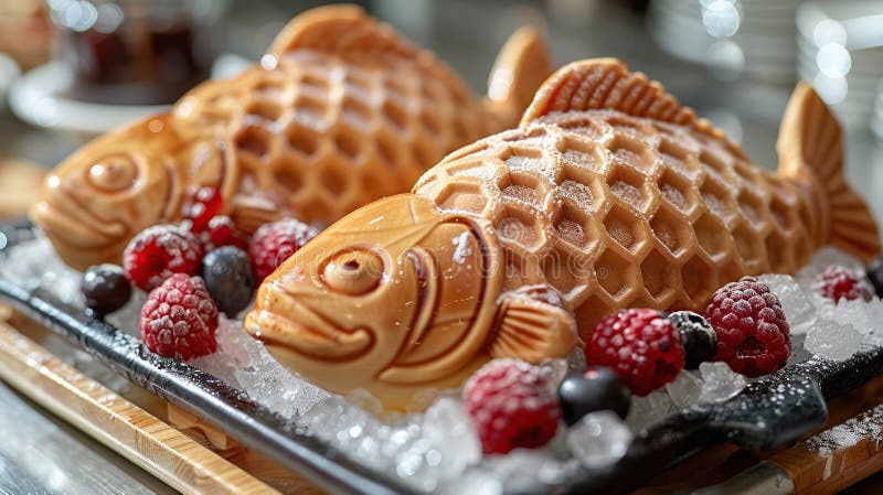Fish Shaped Waffles with Berries Stock Illustration - Illustration of ...